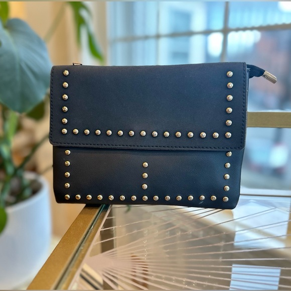 Bags | Black Faux Leather Gold Studded Purse | Poshmark